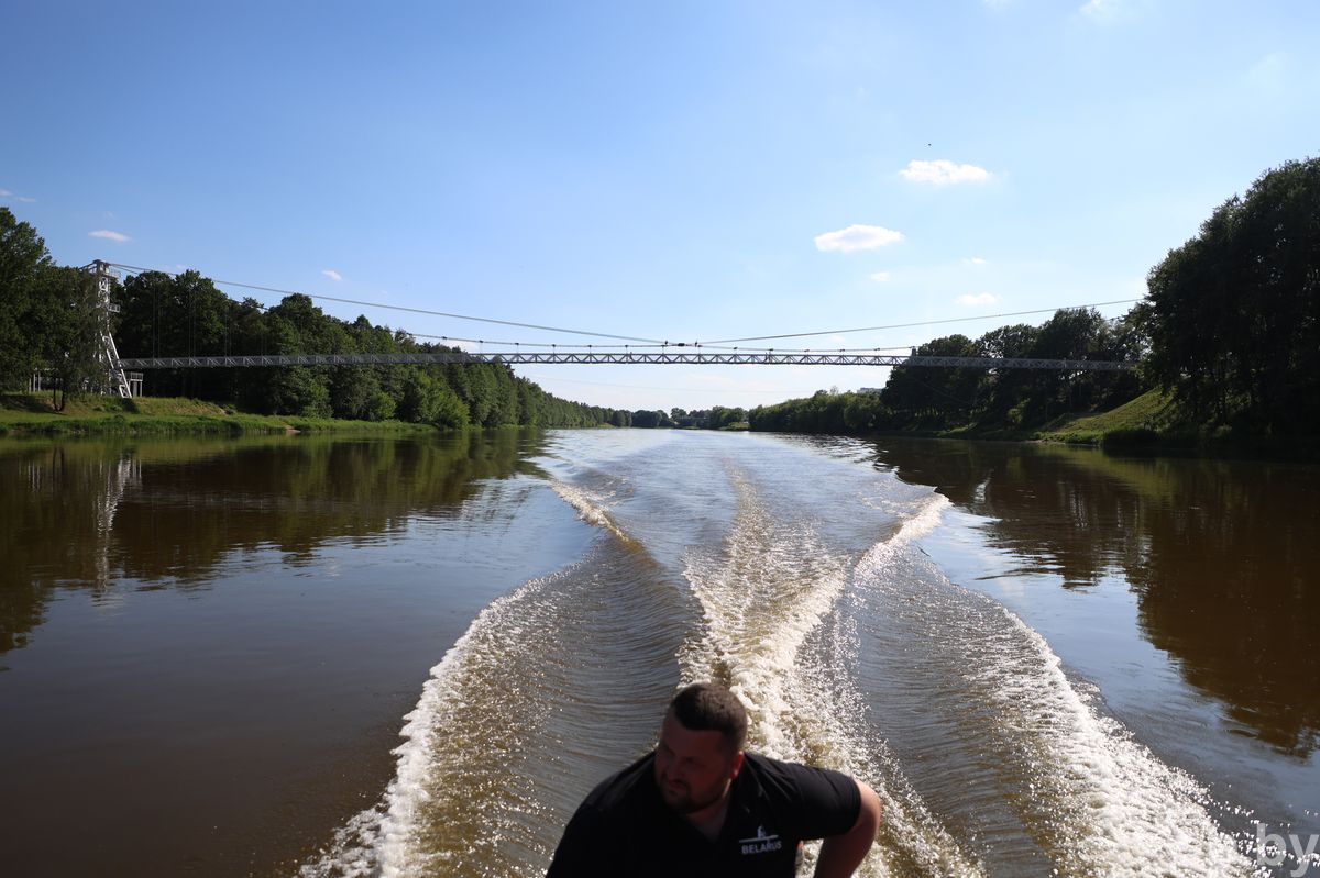 Longest suspension footbridge in Belarus over Neman River in Mosty ...